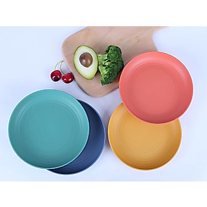 LuckyZone 7.8 Inches Unbreakable Wheat Straw Plates - Lightweight & Reusable Plate Sets of 4 for Kitchen Dishes - Dishwasher & Microwave Safe - Healthy, BPA Free & Eco-Friendly (4 Color)