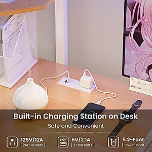 Hasuit Twin Metal Loft Bed with U-Shaped Desk, Charging Station &LED Lights, Twin LED Loft Bed with Open Storage Shelves, Safety Guardrail & Double Ladder,No Box Spring Needed, White Loft Bed