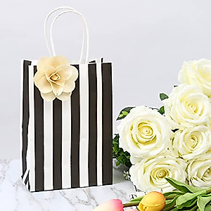 Ronvir 50pcs Black And White Bags 5.25x3.25x8 Inches Small Gift Bags Recycled Paper Bags For Halloween, Christmas, Thanksgiving, Party, Birthday