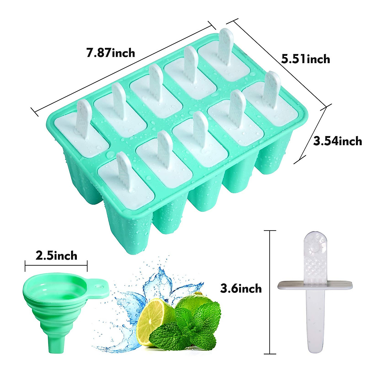 Popsicles Molds, Silicone Popsicle Mould BPA Free Ice Pop Molds Reusable 10 Cavities Popsicle Maker with Popsicle Sticks, Funnel and Cleaning Brush (Forest Green)