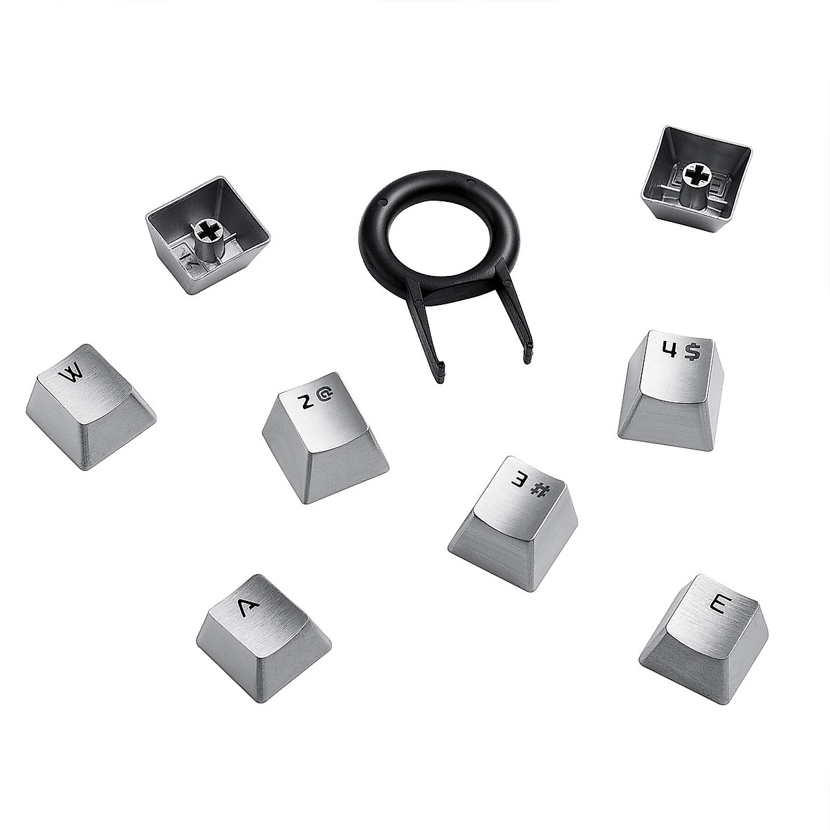 Hallsen Metal Keycaps Mechanical Gaming Keyboard WASD Keycaps for FPS & MOBA, Upgraded Stainless Steel Custom 60% Keycaps Kit with Key Puller for Mechanical Keyboard Cherry Mx Switches (Silver)