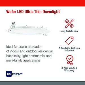 Juno WF6 SWW5 90CRI CP6 MW M2 Round LED Wafer Downlight, 120 Volts, Switchable Color Temperature 2700K/3000K/3500K/4000K/5000K, Triac Dimming, 6-Inch Ultra Thin Trim (Six Pack), Matte White