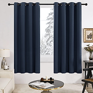 Deconovo 100% Blackout Curtains with Grommets, 63 Inch Navy Curtains, Energy Saving Thermal Insulated Lined Drapes, Window Curtains for Bedroom Living Room, 2 Panels, 52x63 in, Navy Blue