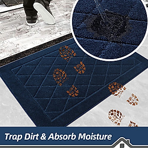 BEQHAUSE Dirt Trapper Door Mat 32" x 48", Non-Slip Machine Washable Entryway Rug, Dog Door Mat Indoor, Stain Resistant and Absorbent Welcome Mat for Front Back Door, Muddy Wet Shoes & Paws, Navy Blue