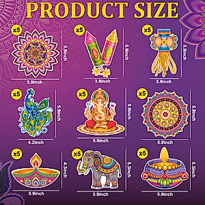 Diwali Paper Cutout Decorations for Home,Diwali Decor with Rangoli Peacock Ganesh Diya Elephant for Rangoli Deepavali Party Decorations Supplies-45 Pcs