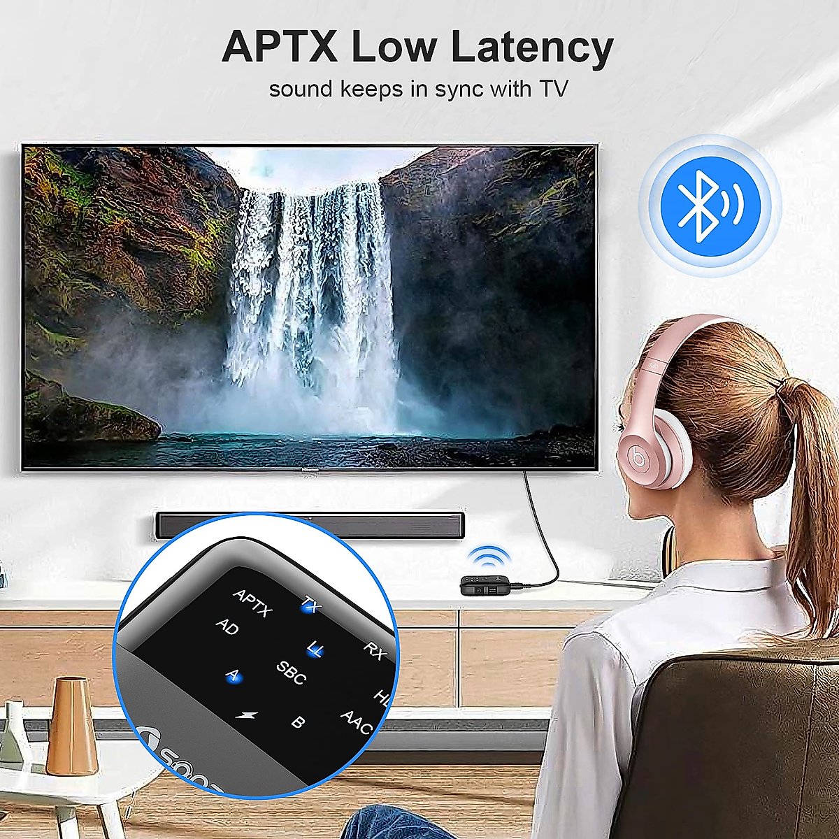 SONRU Bluetooth 5.2 Transmitter Receiver, Bluetooth Audio Receiver, 2 in 1 Wireless Audio Bluetooth Adapter for Car/Headphones/Speaker/TV/PC, Pairs 2 Devices Simultaneously, APTX Low Latency