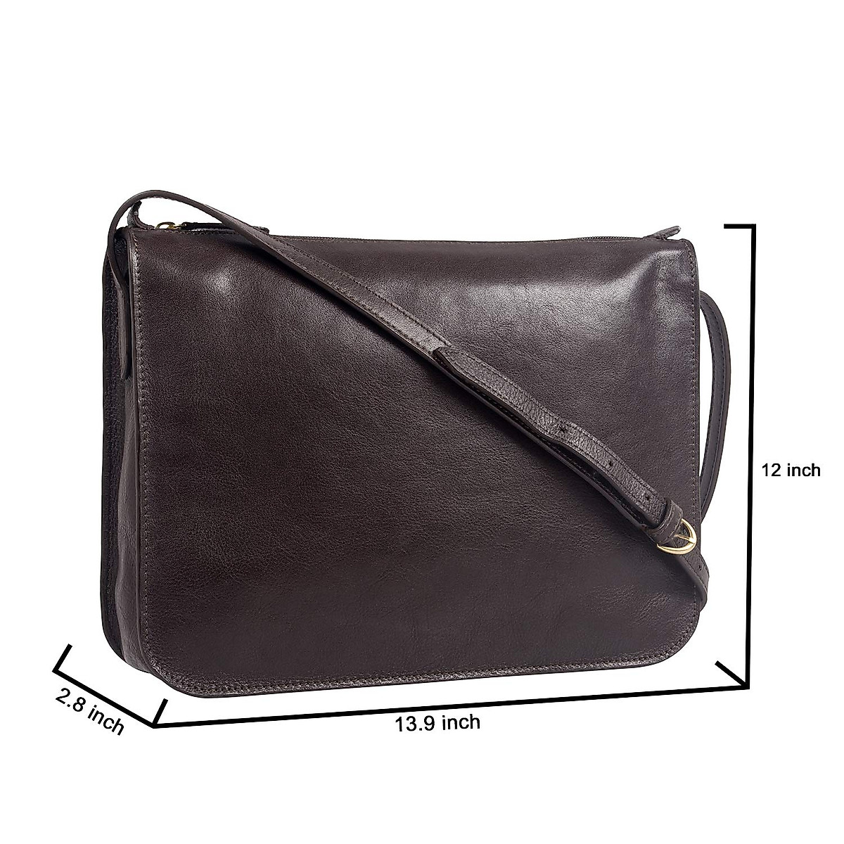 Hidesign Vegetable Tanned Leather Carmel Medium Crossbody Bag I Shoulder Sling Bag for Women - Size (L x W x H - 14 x 2.8 x 12), Black