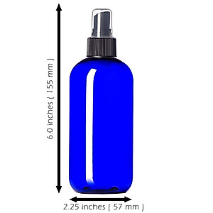 Aromine 8oz Plastic Cobalt Blue Bottles (6 Pack) BPA-Free Squeeze Containers with Spray Cap, Labels Included
