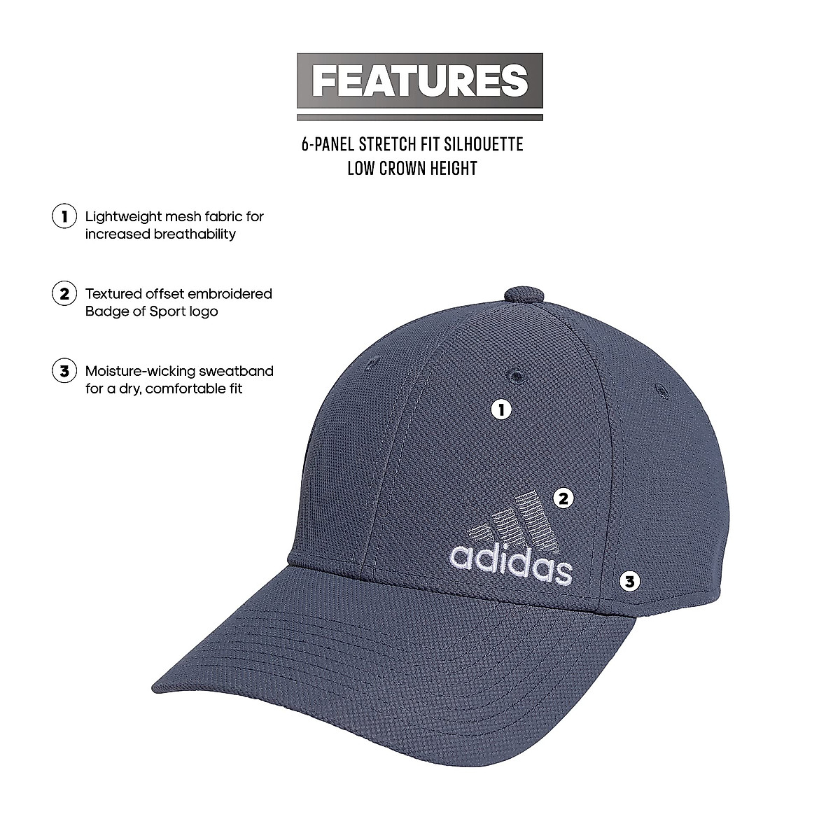 adidas Men's Release 3 Structured Stretch Fit Cap, Onix Grey/Light Onix Grey/White, Large-X-Large