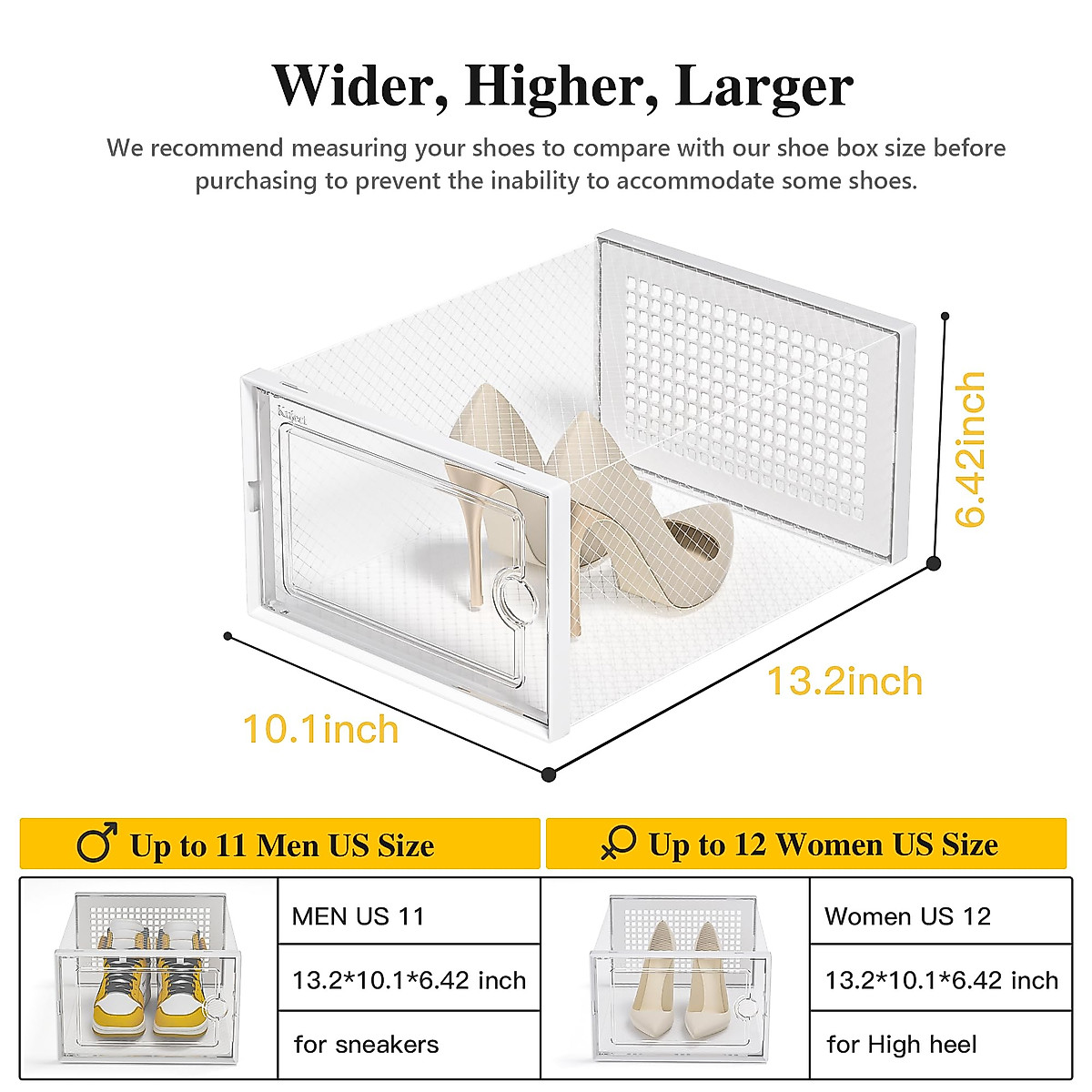 Kuject X-Large Shoe Storage Boxes Organizers Clear Plastic Stackable 6 Pack, Shoe Rack & Holder Substitute, Sneaker Containers, Toy Storage Organizer Bins for Entryway, Closet, Under Bed, White