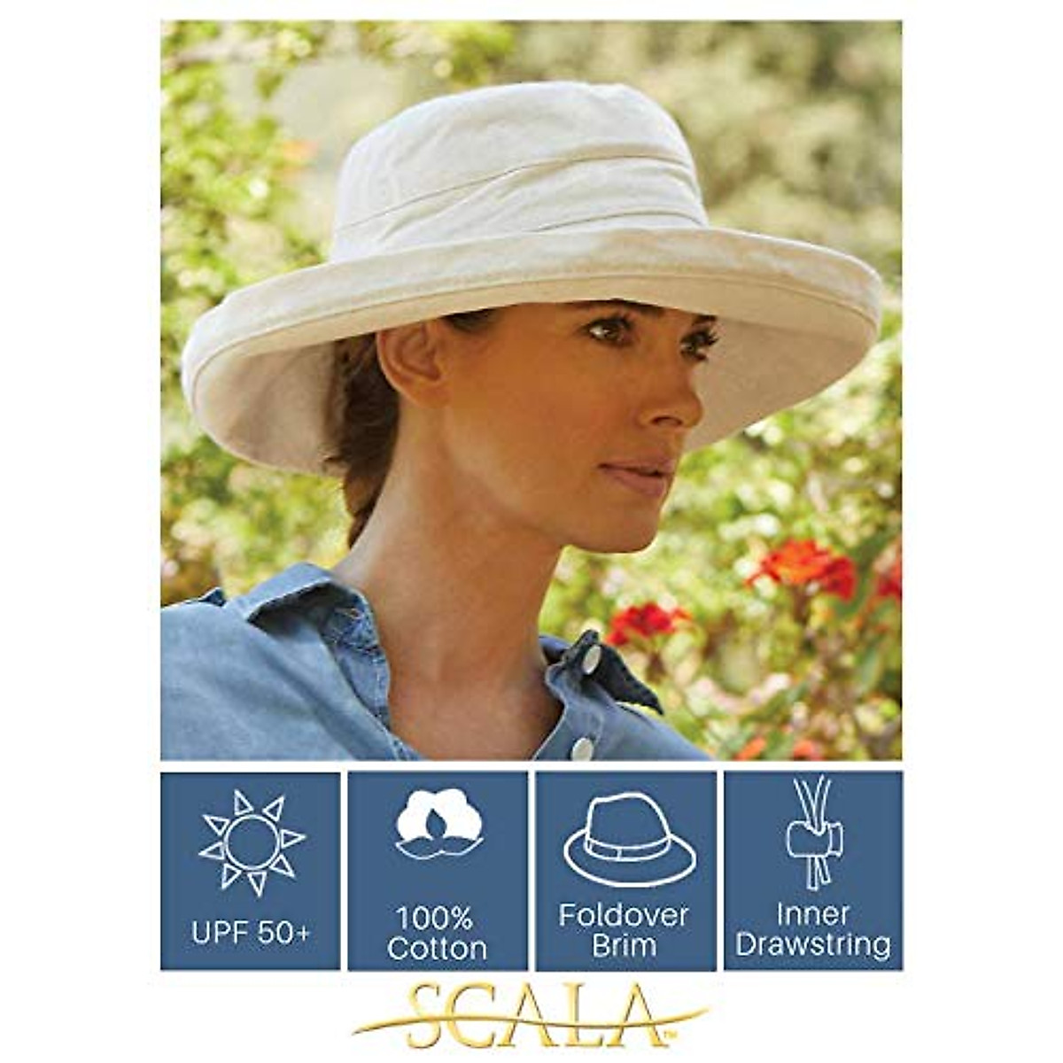 Scala Women's Cotton Hat with Inner Drawstring and Upf 50+ Rating,Coral Rose,One Size
