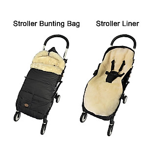 CozyMe Anti-Freeze 100% Australian Sheepskin Footmuff Universal Fits All Stroller Bunting Bag Weather Resistant Lambskin Baby Travel Sleeping bag,6-42M,Cream