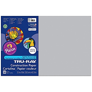 Tru-Ray® Construction Paper, Gray, 12" x 18", 50 Sheets Per Pack, 5 Packs