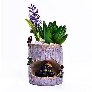 Desktop cute cartoon 3 little black bear resin fleshy flower pot with tray bonsai cactus flower pot vase holder decoration with drain holeLittle black bear