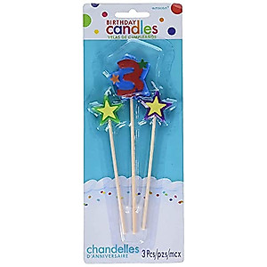 Amscan # 3 Star Decorative Pick Candles, 5" & 7", Multicolor