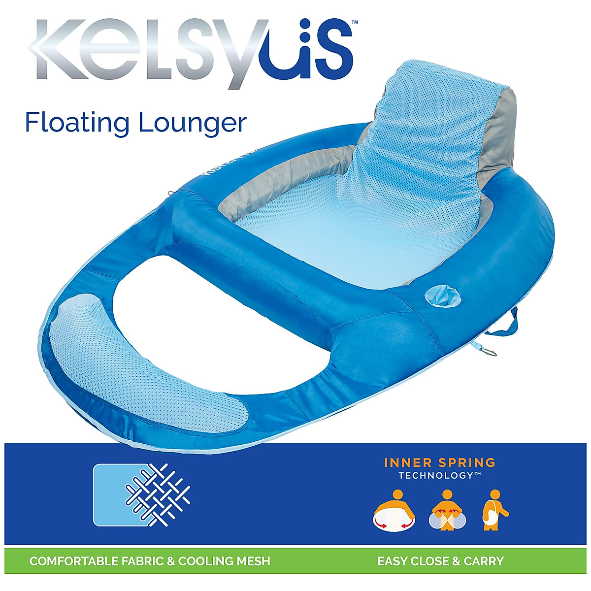 Kelsyus Spring Float Pool Lounger Chair, Light Blue