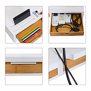 Computer Monitor Stand with Drawers - White Wood Laptop Screen Printer TV Riser 22.05L 10.60W 4.70H inch, Desk Organizer in Home&Office