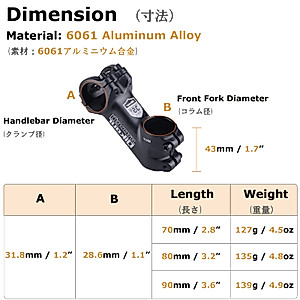 YAPJEB 31.8 Handlebar Stem Riser 35 Degree Bike Stem 70mm 80mm 90mm Bicycle Stem MTB Stem for Mountain Bike Road Bike BMX MTB (31.8 x 70mm)