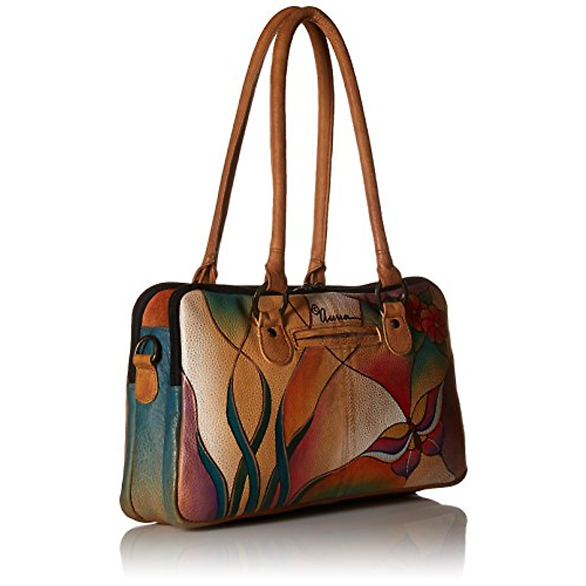 Anna by Anuschka Satchel Handbag-Leather, Butterfly Glass Painting