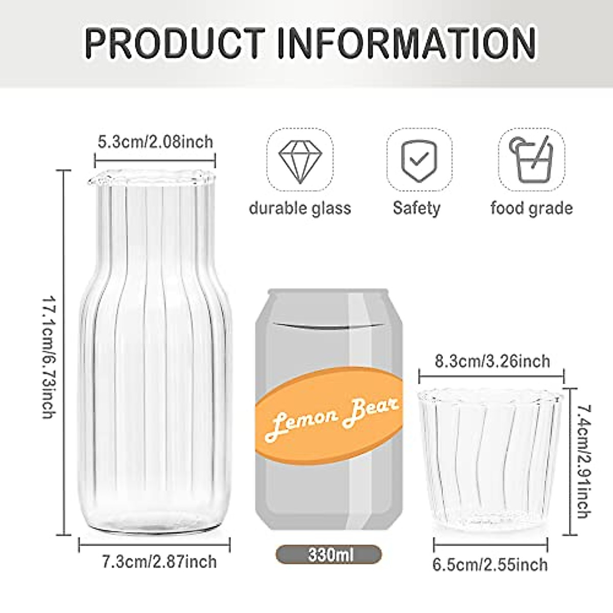 20oz Bedside Carafe, Night Water Carafe and Tumbler Glass Set, Glass Mouthwash Carafe with Cup for Bathroom