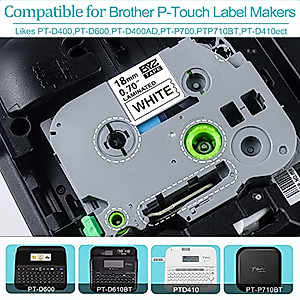 TZe TZ Tape 18mm 0.7 Laminated White Replacement for Brother P Touch TZe-241 TZe241 18mm Label Maker Tape Work for Brother PTD400AD PTD600 PTD400 PT-P710BT, Black on White, 3-Pack