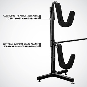 RaxGo Freestanding Kayak Storage Rack, Heavy Duty Storage for Two-Kayak, SUP, Canoe & Paddleboard for Indoor, Outdoor, Garage, Shed, or Dock, Adjustable Height