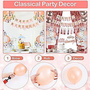 Rose Gold Birthday Decorations for Women - Quesen Birthday Party Supplies with Happy Birthday Banner, Queen Sash, Crown, Cake Topper & Balloons, Pink Birthday Party Decor Favors for Women Girls Kids