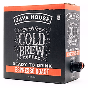 Java House Cold Brew Coffee On Tap, (128 Fluid Ounce Box) Not a Concentrate, No Sugar, Ready to Drink Liquid (Espresso, Pack of 2)