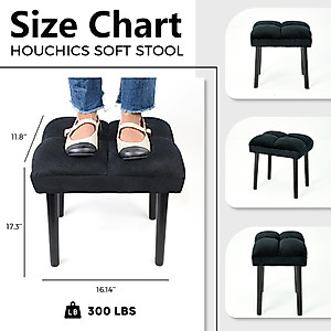 HOUCHICS Soft Vanity Stool Blue Ottoman Stool, Square Makeup Stool with Wooden Legs, Small Ottoman Stool Chair for Vanity, Modern Padded Sofa Seat Foot Rest Stool(Blue)