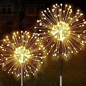 Dengduoduo 2 Pack Solar Garden Lights, Solar Firework Lights, Solar Lights Outdoor Waterproof with 2 Lighting Modes, Landscape Light for Walkway, Garden, Patio, Yard, Flowerbed, Parties (Warm White)