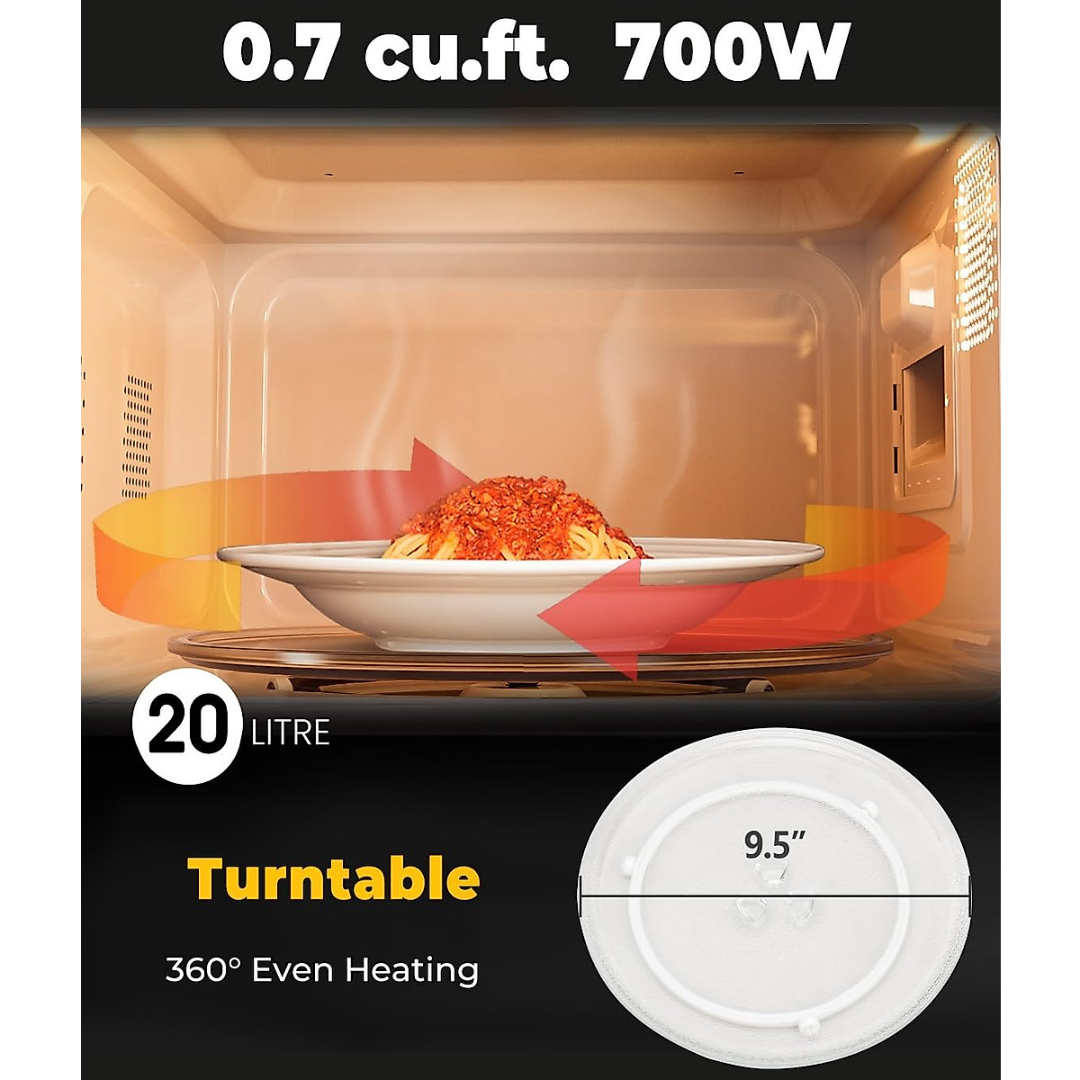 Countertop Retro Microwave Oven, SIMOE 0.7 Cu Ft Small Microwave with Defrost, 5 Micro Power, 8 Auto-cooking Set & Child Lock, Compact Microwave w/10 Inch Turntable, 60-min Timer, LED Display, 700W