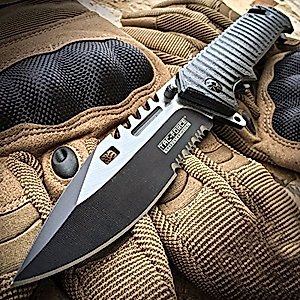 Spring Assisted Open SAWBACK BOWIE Tactical Rescue Pocket Knife EDC (Basic pack)