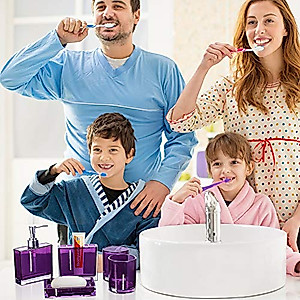 Bathroom Accessories Set, 5 Piece Acrylic Bath Accessory Bathroom Supplies Set Includes Emulsion Bottle, Tooth Brush Holder, Soap Dish, 2 Gargle Cup for Countertop and Housewarming Gift, Purple
