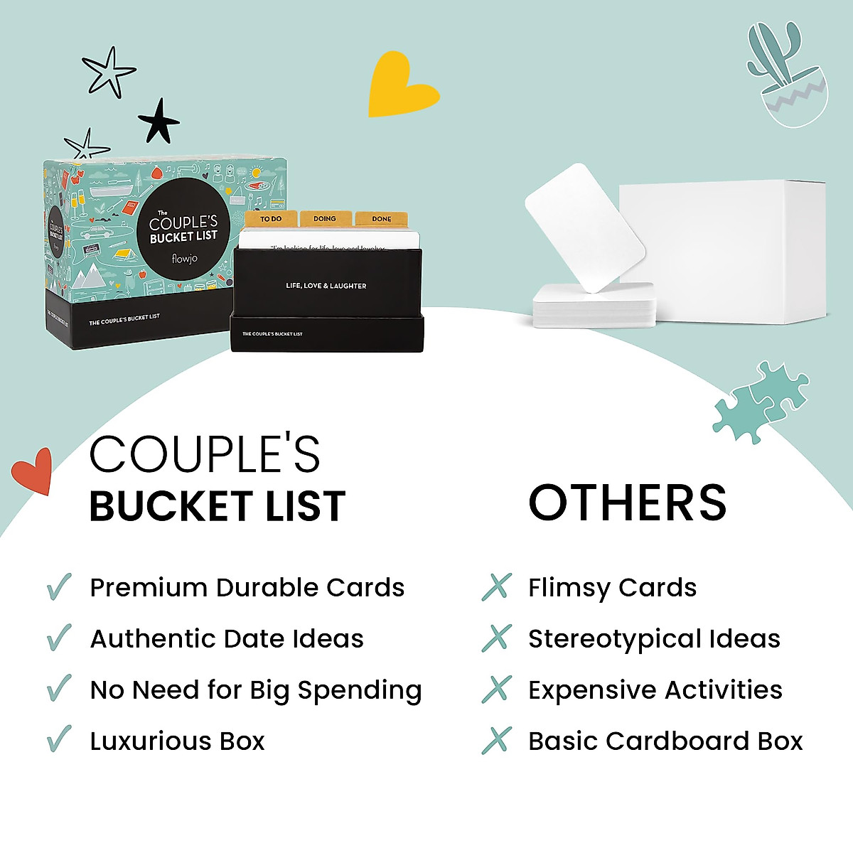 Flowjo Couple's Bucket List - The Couple Games - Couple Cards Date Night Gifts - 100 Romantic & Adventurous Couples Date Ideas - Reconnect, Bond, and Ignite The Spark of Deeper Love!