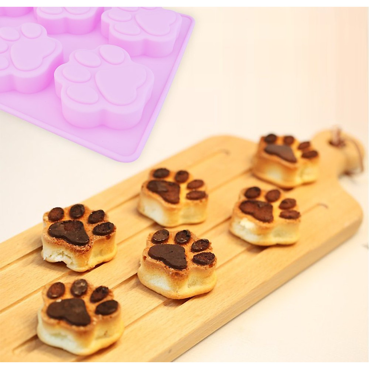 homEdge Jumbo Puppy Dog Paw (6 Cavity) and Bone Molds, Non-Stick Food Grade Silicone Dog Treats Molds, Silicone Mold for Chocolate, Candy, Jelly, Ice Cube, Dog Treats (Set of 4PCS)