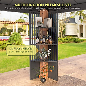 EROMMY 12'x14' Hardtop Gazebo, Galvanized Steel Top with Wood Grain Aluminum Frame, Permanent Metal Pavilion with Three-Layer Storage Shelves for Patio, Backyard, Deck and Lawns