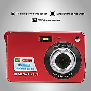 Digital Camera, 2.7 inch TFT LCD Display Pocket Camera, 18 Megapixel 8X Zoom Card Digital Camera, Support 32GB Memory Card, Builtin Microphone, with Lanyard/Storage Bag(red)