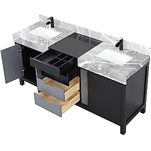 Lexora Home Zilara 72" Double Marble Top Bathroom Vanity with Black Faucet