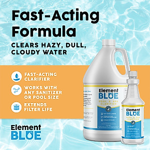 Element Blue - Pool and Spa Clarifier - Clears and Prevents Cloudy Water - for Fountains, Pools, Hot Tubs, and Spas - Fast-Acting Water Clarifier - 64 OZ