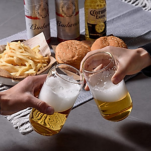 MOHARY [ 8pcs Set ] Drinking Glasses with Bamboo Lids and Straw 8pcs Set - 16oz U-Shaped Cups, Iced Coffee Glasses, Cute Reusable Bottle, Ideal for Whiskey, Beer, Tea, Gift - 2 Cleaning Brushes