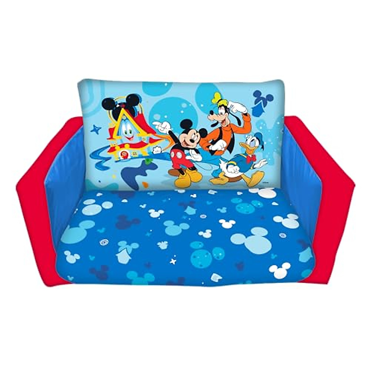 Mickey Mouse Kids Sofa Bed, Children 2-in-1 Flip Open Inflatable Comfy Couch to Lounger, Toddler Nap Mat, Over 4ft Long