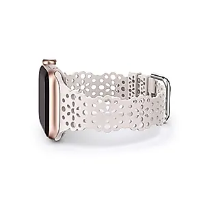 TOYOUTHS Compatible with Apple Watch Band Lace Women Flower Cut-outs Stretchy Silicone Breathable Waterproof Strap for iWatch Series 9/8/7(41mm), Series SE/6/5/4(40mm), Series 3/2/1(38mm), Starlight