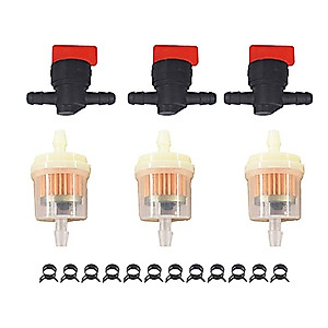 WFLNHB 1/4" in Line Fuel Gas Filters Shut Cut Off Valves Clamps Replacement for Briggs & Stratton Yamaha Motorcycle Lawn Mower Tractor