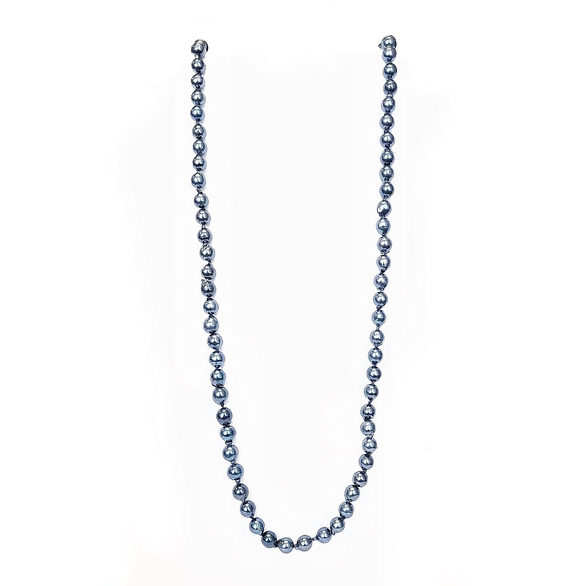 36" 7-8mm black akoya cultured semi baroque pearl necklace .925 sterling silver