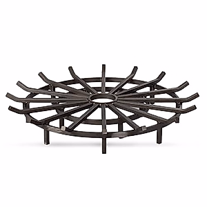 Ash & Ember 36" Wagon Wheel Fire Grate, High-Efficiency Smoke-Free Fireplace Log Grate, Decorative Wood Burning Lifted Grate Pit, Sandblasted Steel with Light Oil Coating