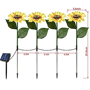 Abkshine New Upgraded 4 Pack Sunflower Solar Lights Outdoor Garden Decorative, Artificial Solar Powered Sunflowers Flowers Lights for Garden Yard Patio Thanksgiving Cemetery Decorations