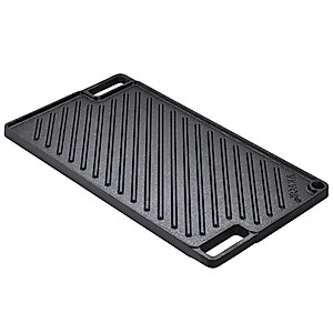 VEVOR Reversible Grill/Griddle, 9.7"x16.7" Pre-Seasoned Cast Iron Griddle, Rectangular Double Burner Griddle Pan, Non-Stick Family Pan Cookware with Handles, Flat Top Plate for BBQ, Gas Grill, Black