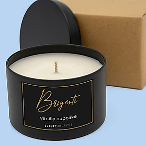 Briganti Vanilla Cupcake Luxury Soy Candle, Scented Home Decor | Natural Soy Wax Infused w/Essential Oils - Vanilla Bean + Buttercream + Cake + Bourbon | 8oz Premium Black Tin