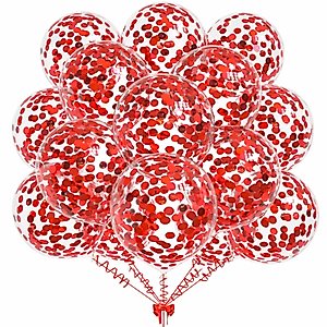 50pcs Red Foil Confetti Balloons,12 inch Latex Balloon with Red Confetti Inside for Birthday Family Party Wedding Party Baby Shower Decoration Supplies