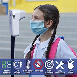 SkinDfense K3 Plus Advance Automatic Temperature Monitor – Infrared Machine with Floor Stand – Non Contact Digital Forehead Scanner System for Adults & Children